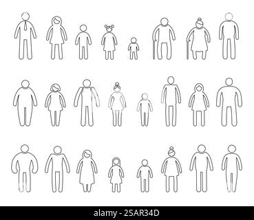 Set of pictograms, stick figure people in strange different poses ...