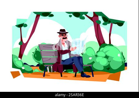 Cartoon detective character reading newspaper in park Stock Vector ...
