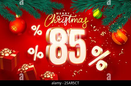 Merry Christmas, 85 percent Off. Discount creative composition. Sale ...