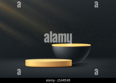 Golden award round podium with shiny glitter and sparkles isolated on ...