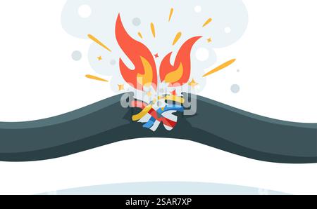 Cable short circuit. Electric wiring problem with damaged insulation ...