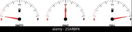Fuel gauge levels. Full, half and empty gas tank level indicator ...