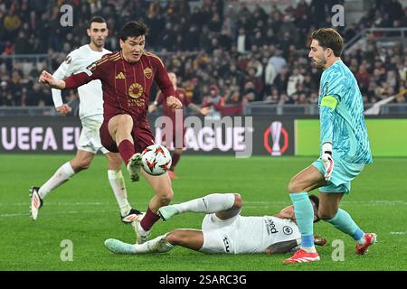 Eldor Shomurodov of A.S. Roma scores the goal for 2-1 during the 2024/25 UEFA Europa League ...
