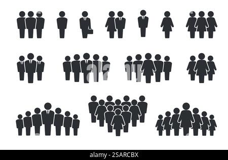 Set of pictograms, stick figure people in strange different poses ...