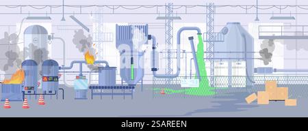 Accident on plant, manufacturing industry problem vector illustration ...