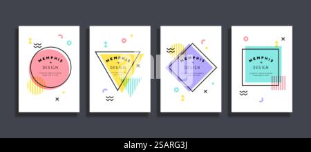 Hipster cover design template set. Rainbow abstract lines on wine red ...