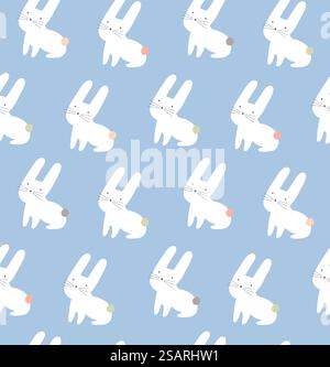 Cute rabbit Seamless pattern. Cartoon Animals in forest background ...