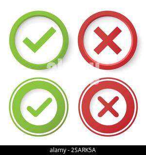 Correct and incorrect sign, check mark sticker, vector illustration ...