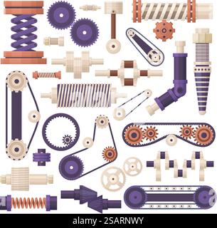 Machine elements. Mechanism gear parts flat style, machinery industrial ...