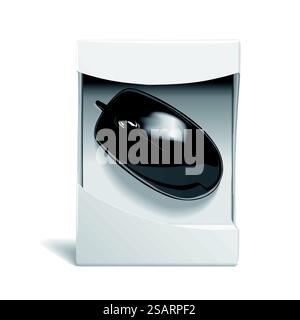 black mouse wrapped in the box isolated on black background. 3D ...