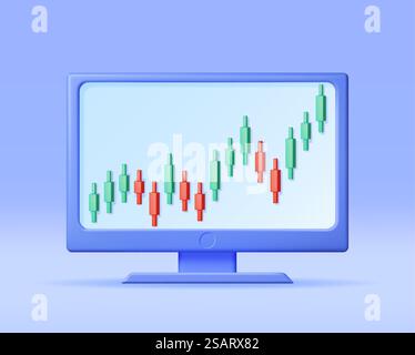 3D Growth Stock Diagram on Mobile Phone. Render Stock Bars on ...