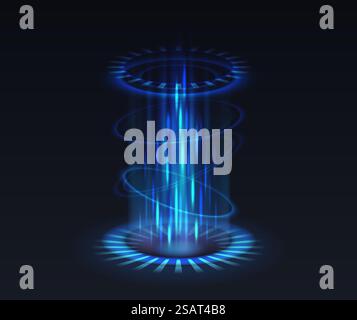 Light realistic portal. Level up blue futuristic neon glow beam power ...
