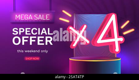 4x winner banner, promotion flyer, prize label. Vector. 4x winner ...
