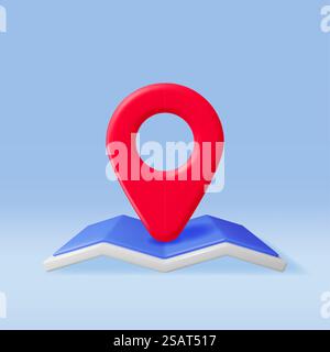 3D Folded Paper City Suburban Map with Location Pin Isolated. Render Abstract Generic Map. GPS ...