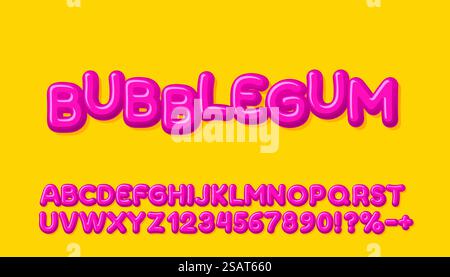 Bubble gum font, brush candy. English alphabet and numbers sign. Vector ...