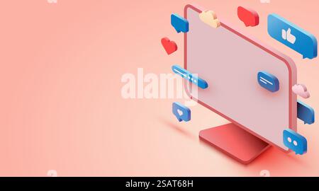 Isometric computer with chat bubbles. Vector illustration Stock Vector ...