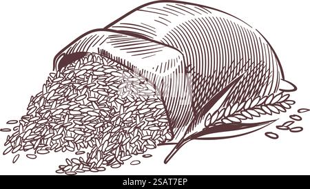 Full sack of grain engraving. Rice bag sketch Stock Vector Image & Art ...