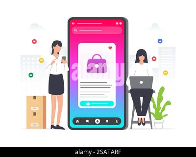 woman using mobile social media Stock Vector Image & Art - Alamy