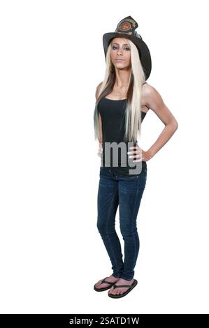 Young beautiful woman firefighter waiting for action Stock Photo - Alamy