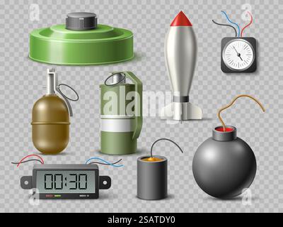 Realistic explosives. Mass defeat weapon, dangerous war objects ...