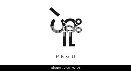 Pegu in the Myanmar emblem for print and web. Design features geometric ...