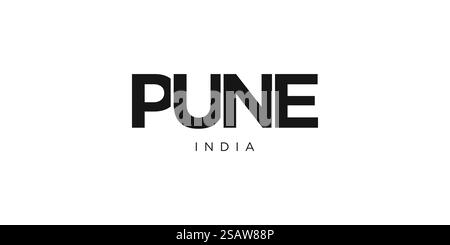 Pune in the India emblem for print and web. Design features geometric ...