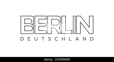 Berlin, Germany Vector Line Icon with Red Ribbon Isolated on White ...