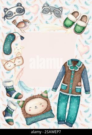 Pajama party vertical card background with lettering surrounded ...