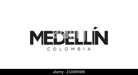 Medellin in the Colombia emblem for print and web. Design features geometric style, vector ...