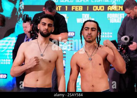 Hassan Azim (left) and Jensen Irving (right) face off following a weigh ...