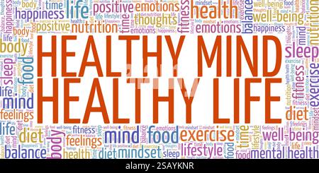 Healthy Mind Healthy Life word cloud conceptual design isolated on ...