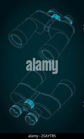 Stylized vector illustration of blueprints of binoculars Stock Vector ...