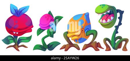 Scary plants. Fairytale scary plants cartoon mascot with teeth exact ...