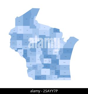 Wisconsin, WI - detailed political map of US state. Administrative map ...