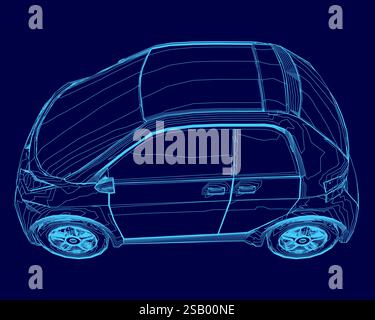 Blue car outline. The car is shown in a 3D format Stock Vector Image ...
