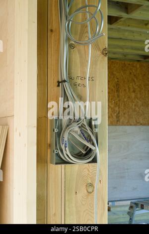 The first fix by electricians in wiring a property. New build wire ...