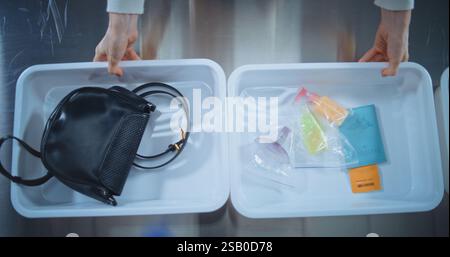 Top View on Passengers Placing Personal Items in Plastic Tray for ...