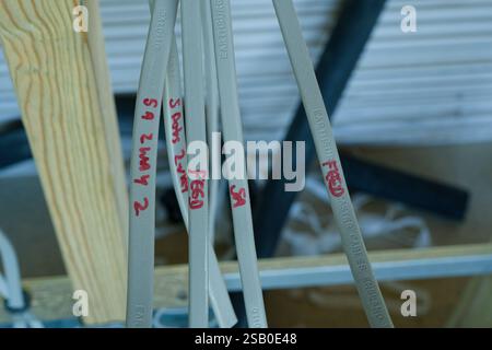 Labelled electric wires in a new build property. First fix electrics ...