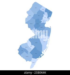 New Jersey, NJ - detailed political map of US state. Administrative map ...