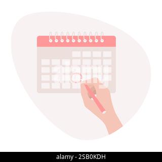 Hand with pen mark on calendar date. Person draws red mark around a ...
