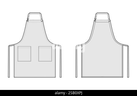 Clip Straps Apron with two pockets technical fashion illustration. Chef ...
