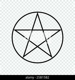 Black outlined pentagram featuring a five pointed star with ...