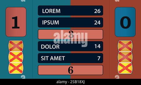 Interactive game show board featuring team scores, strikes, and point ...