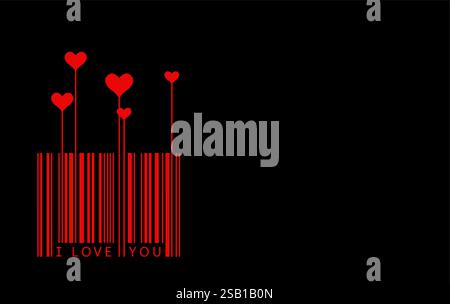 Valentines Day concept, creative barcode Design, I Love You text and ...