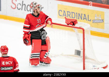 Lausanne, Switzerland. , . Kevin Pasche (goalkeeper) of Lausanne HC #33 ...