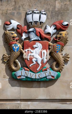 Maidstone, Kent, UK. Kent coat of arms outside County Hall ...
