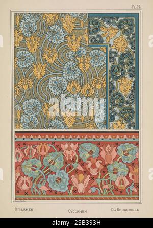 A circular pattern features intricate floral designs in vibrant colors ...