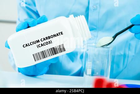 Calcium carbonate (CaCO3). Filler in plastics, paper and paints; used ...