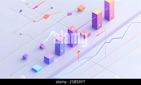 This isometric 3D line graph showcases economic trends over time ...