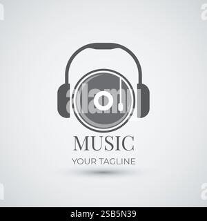 Old disc music with headphone logo design template Stock Vector Image ...